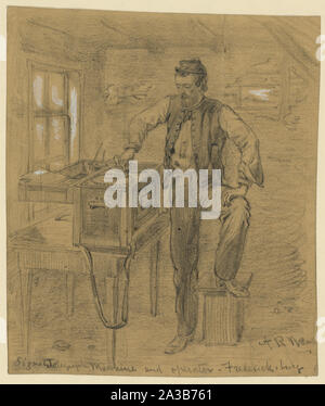 Signal Telegraph Machine and operator, Fredericksburg, 1862 ca ...