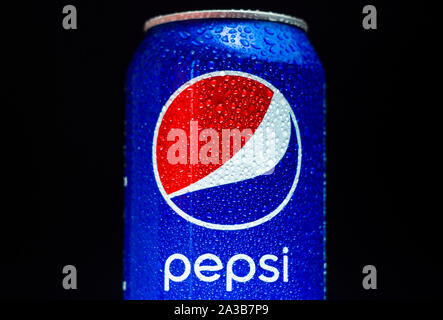 Pepsi can on dark background. Pepsi is a carbonated soft drink produced ...