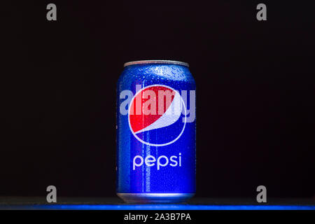 Pepsi can on dark background. Pepsi is a carbonated soft drink produced ...
