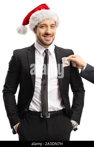 Christmas and finance concept - Young business woman showing money ...