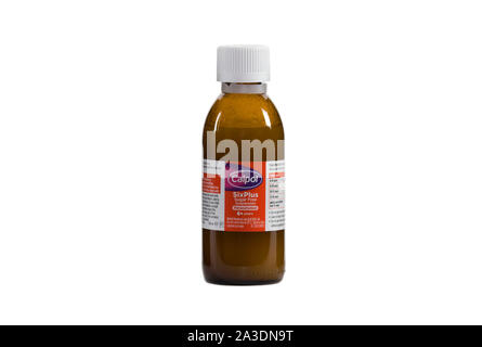 calpol bottle isolated on white background Stock Photo - Alamy
