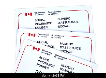 MONTREAL, CANADA - MARCH 4, 2016 - Canadian social Insurance number ...