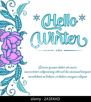 Template lettering of hello winter, with feature of pink wreath frame ...
