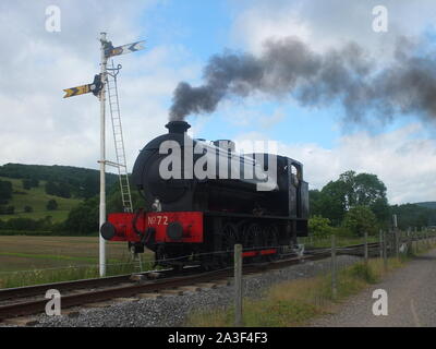 Heritage railway in the UK. Peak Rail steam engine no. 68013 from above ...