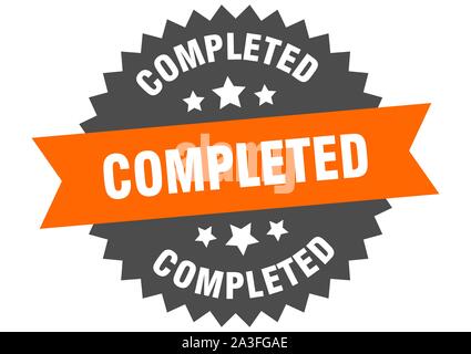 completed ribbon. completed round orange sign. completed Stock Vector ...