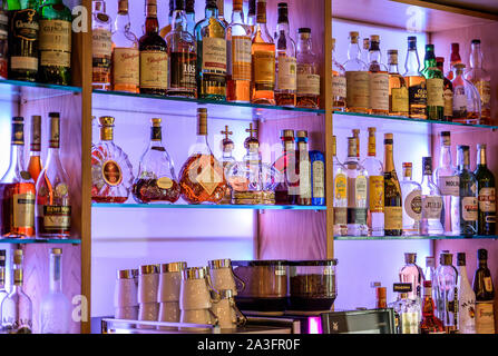 Bar Wall Display of Liquor Bottles Stock Photo - Alamy