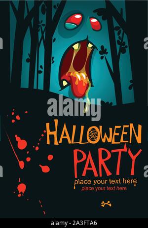 Zombie Party Text Vector. Halloween neon sign, design template, modern ...