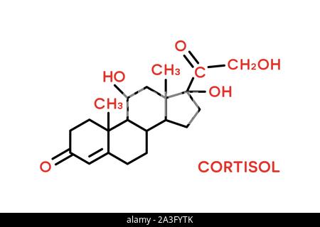 Cortisol (hydrocortisone) stress hormone, molecular model. Atoms are ...