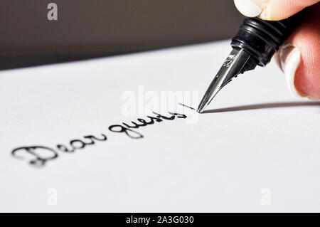 Old letter with calligraphic handwritten text and vintage ink pen ...