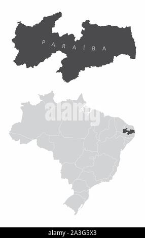 Paraiba, Brazil. Simple vector map. State shape. Outline style. Border ...