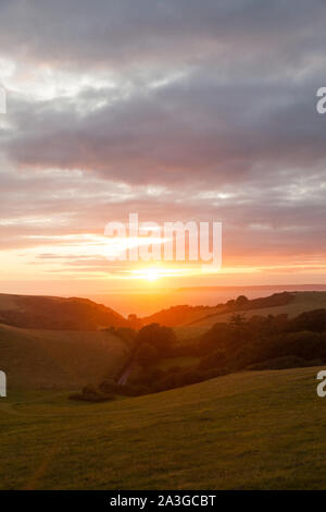 Sunset over Hope Cove, Devon, England, United Kingdom Stock Photo - Alamy