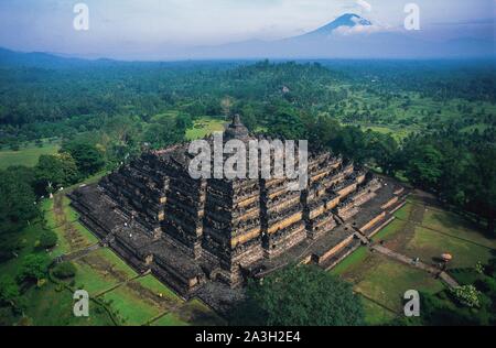 Aerial view of Borobudur (Buddhist) Temple, Java, Indonesia, Asia Stock ...