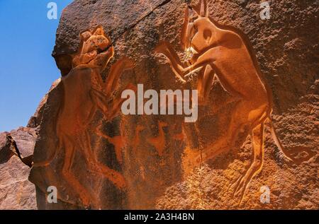 Libya, Sahara, Rock carvings from Messak Settafet Stock Photo - Alamy