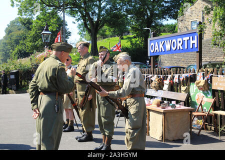 The Haworth Home Guard batallion on parade at Oakworth station, on the ...
