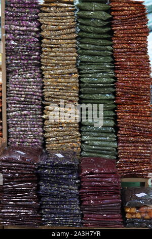 Spice bags on display in oriental market Stock Photo - Alamy