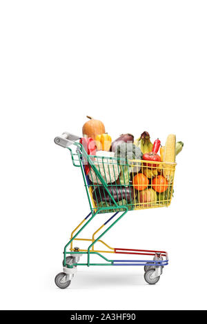 Small shopping cart full of fresh ripe strawberries isolated on white ...
