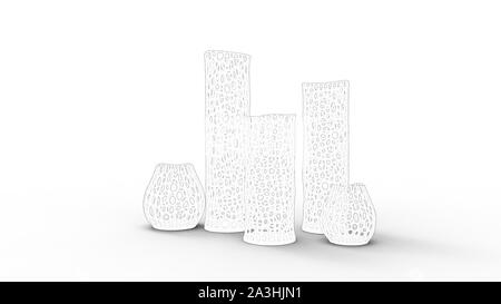 3d rendering of complex shaped vases isolated in white studio ...