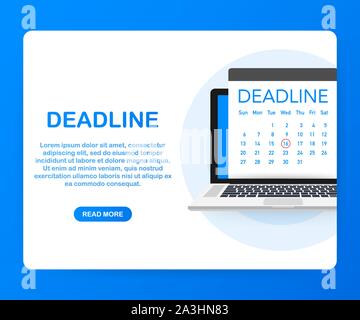 Dates and Deadlines banner. Computer with calendar. Vector illustration ...