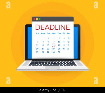 Dates and Deadlines banner. Computer with calendar. Vector illustration ...