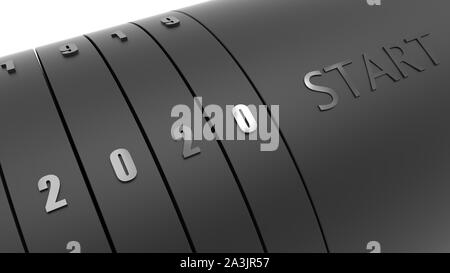 2019-2020 change with clock dial represents coming new year 2020, three-dimensional rendering ...