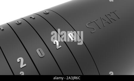 2019-2020 change with clock dial represents coming new year 2020, three-dimensional rendering ...