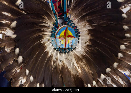 Eagle feather bustle on an elder Native Indian attending Six Nations ...