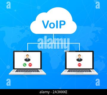 Voice over IP, IP telephony VoIP technology isometric concept. Vector ...