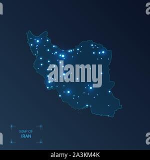 Iran dotted glowing map. Shape of the country with blue bright bulbs ...