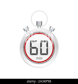60 second stopwatch icon sign. Blue and white abstract background Stock ...