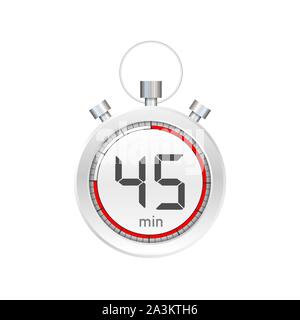 45 minutes timer, stopwatch or countdown icon. Time measure. Chronometr ...