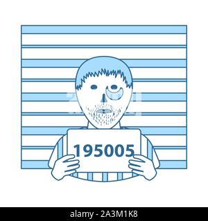 Prisoner In Front Of Wall With Scale Icon. Editable Bold Outline With ...
