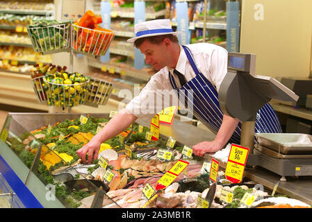 Fresh fish counter of Morrisons supermarket England, Britain, UK Stock ...