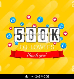 Thank you 500K followers social media greetings. Set of 3D emoticons ...