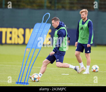 Moscow, Russia - Oct 19, 2019: Young boy jumping with his BMX Bike at pump track. BMX race ...