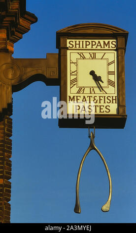An historic sign and clock for Shippams meat and fish pastes outside ...
