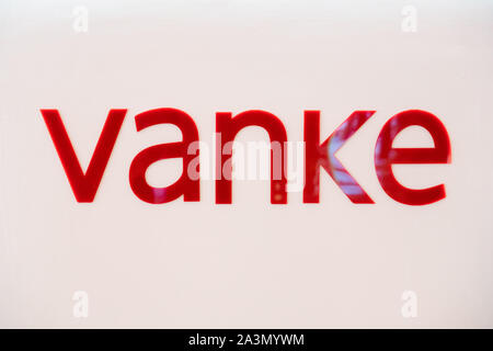 Chinese residential real estate developer, Vanke logo seen in Shenzhen ...