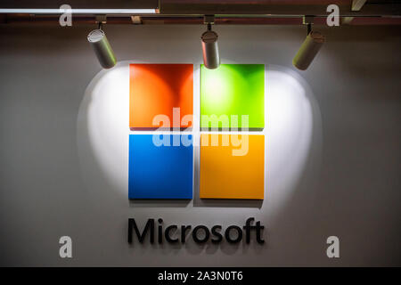 American multinational technology company, Microsoft logo seen in ...