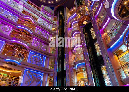 The multi floor atrium on board the Royal Caribbean cruise ship ...