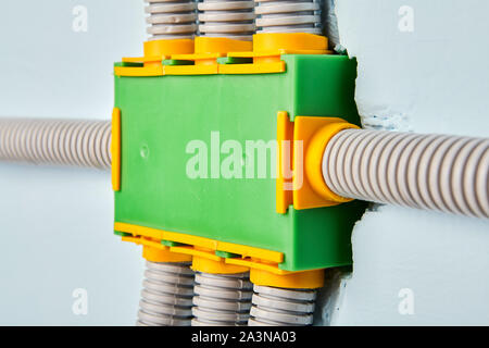 Electrical junction box with flexible conduit pipe connection Stock ...
