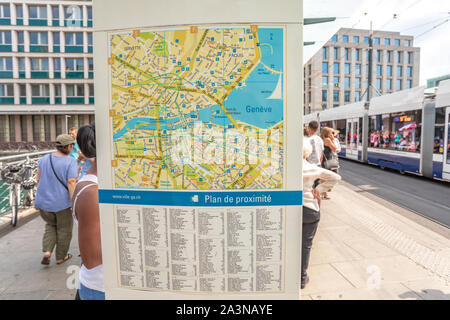 Geneva map on bus station Stock Photo - Alamy