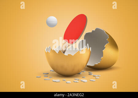 Yellow ping pong racket for table tennis with gold ball isolated on ...