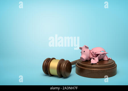 Broken pink piggy bank on red background. Illustration of the collapse ...