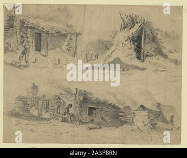 The soldiers' huts in a winter camp depict military life during the ...