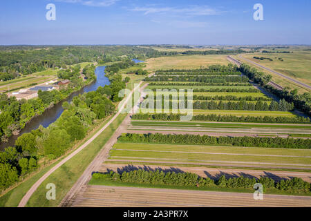 Aerial landscape of Nebraska Sandhills with the Middle Loupe River at ...
