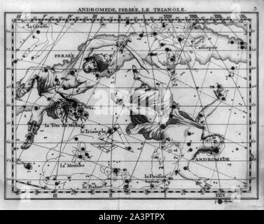 Star map with constellations of Andromeda, Perseus, and Triangulum ...