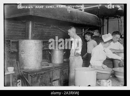 Teaching army cooks, Pratt Institute, Photograph shows men at stove ...