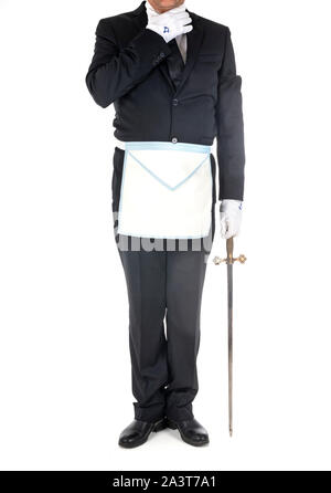 fremason with accessories in front of white background Stock Photo - Alamy