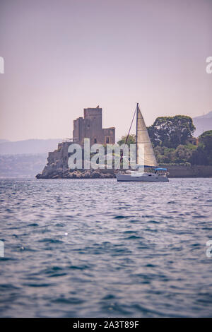 Solanto Caste with sailboat Stock Photo - Alamy