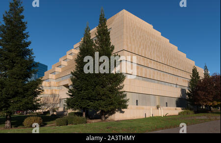 The 10-story Ziggurat, a pyramidal state office building along the ...