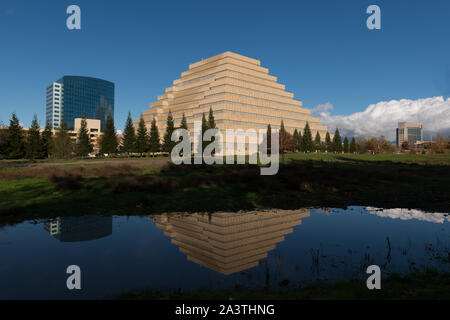 The 10-story Ziggurat, a pyramidal state office building along the ...